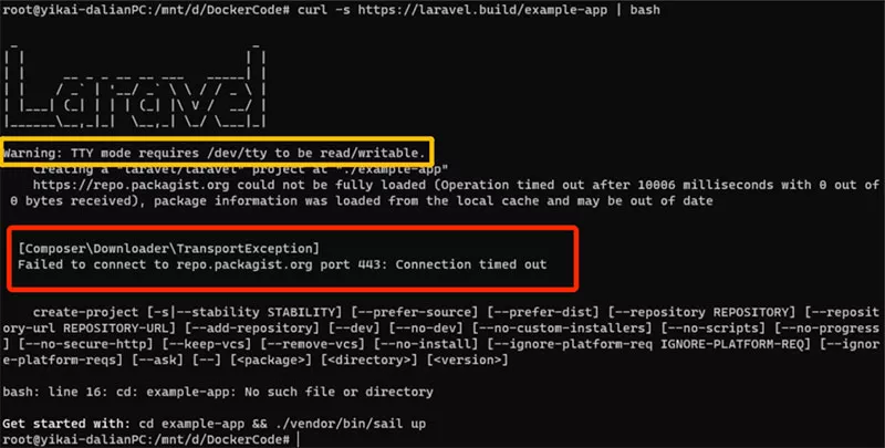 Windows 搭建 Laravel sail 报错：“Warning: TTY mode requires /dev/tty to be read/writable.”的解决办法 – 零五网